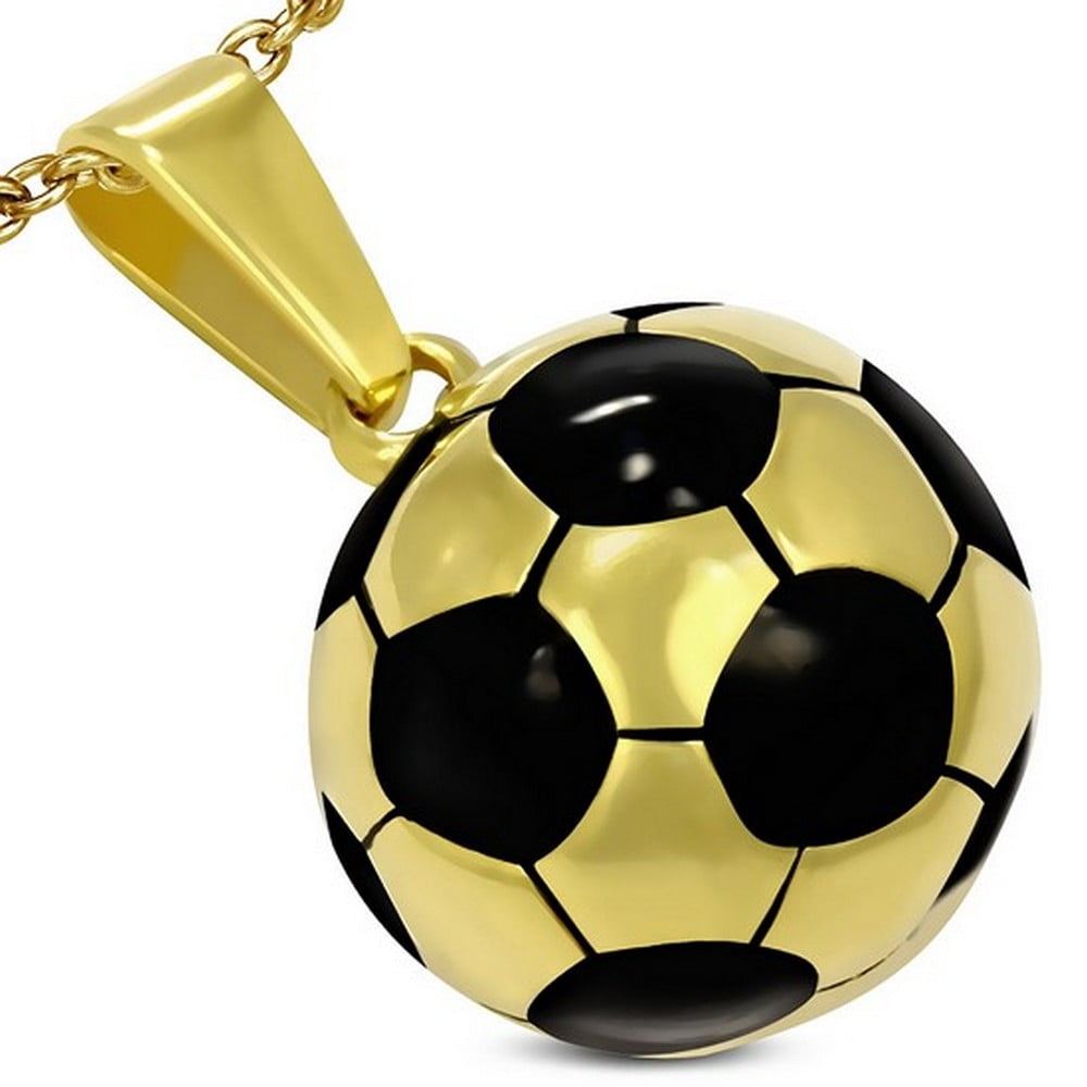 Stainless Steel Yellow Gold-Tone Soccer Ball Football Charm Pendant ...