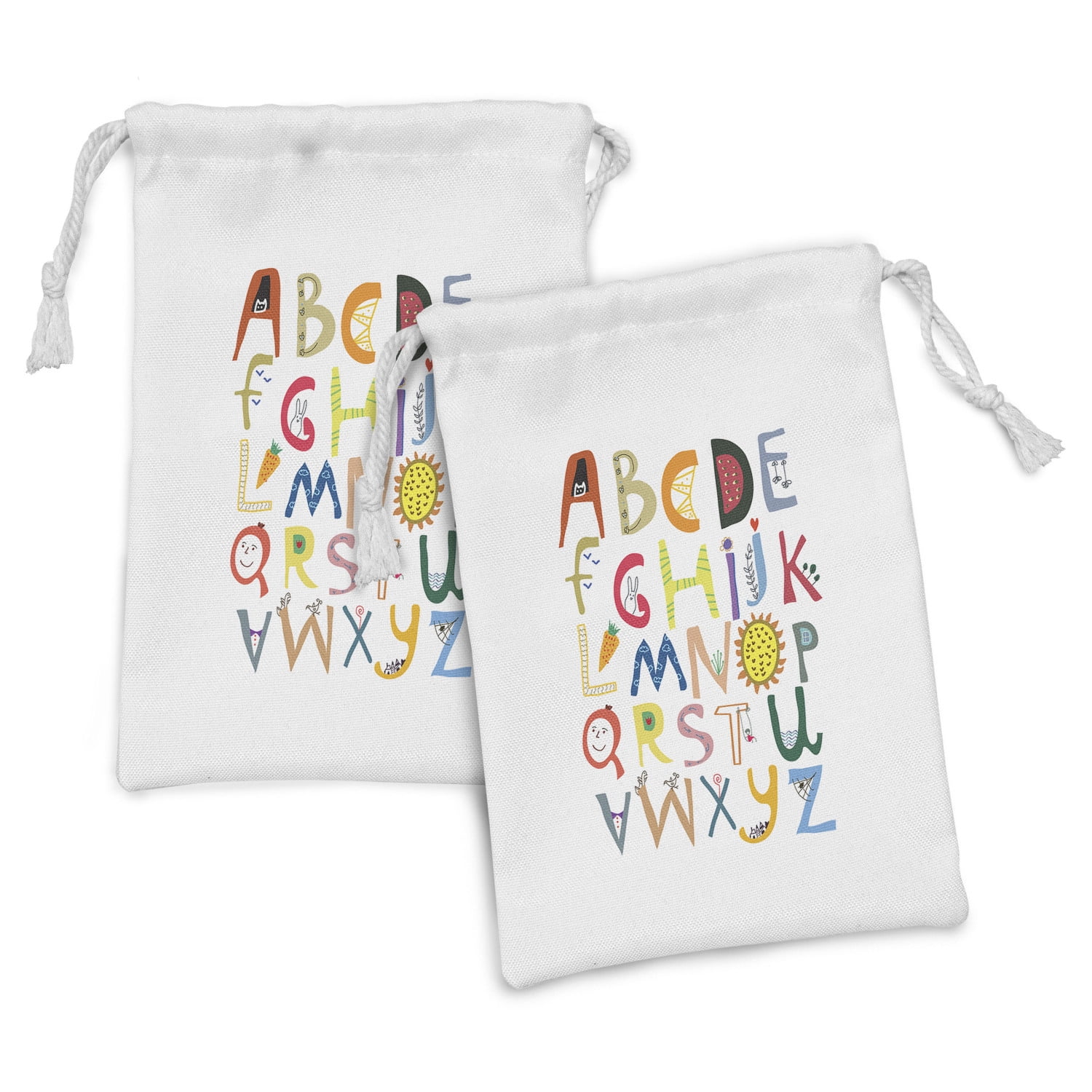 Alphabet Fabric Pouch Set of 2, Funny Letters with Various Shapes ...