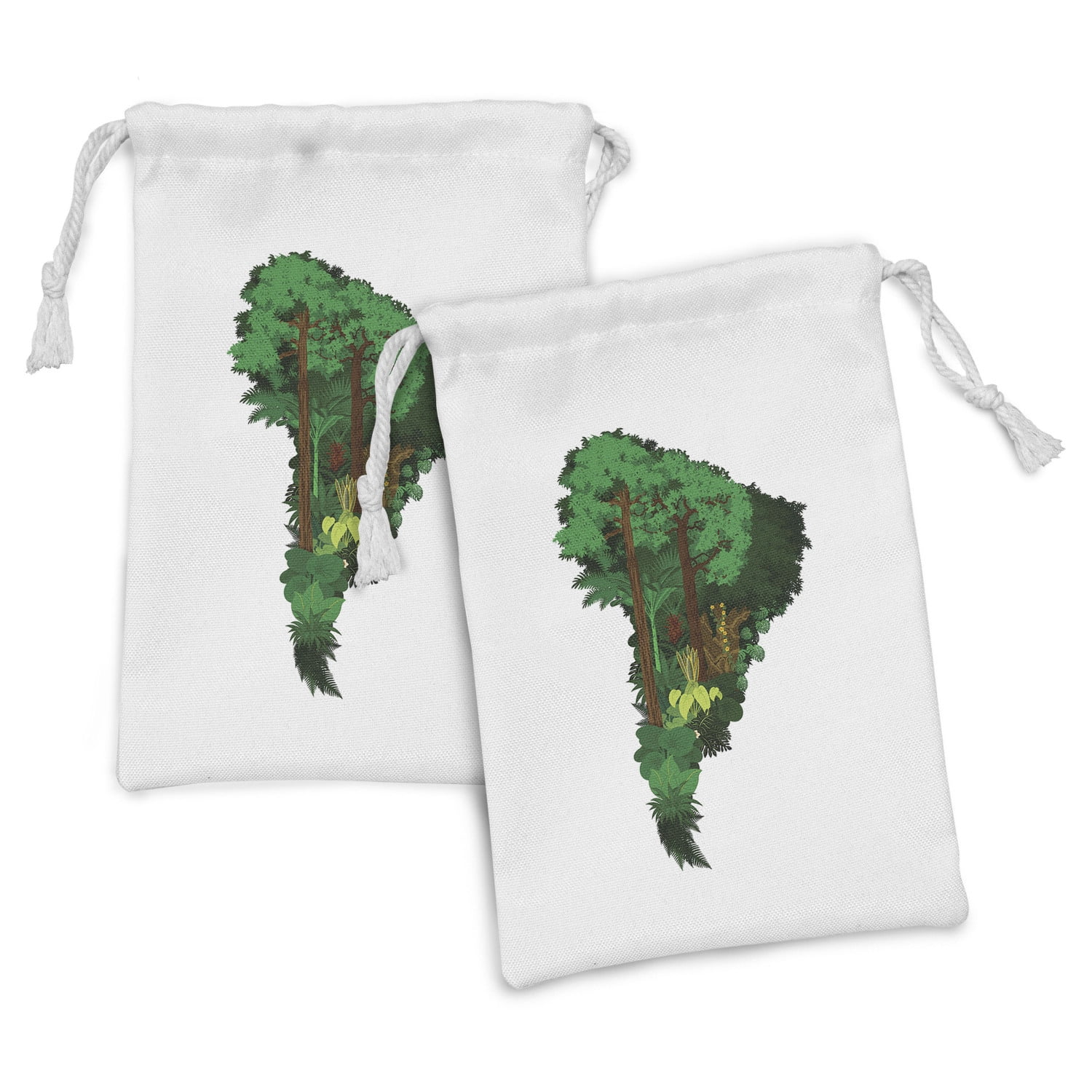 South America Fabric Pouch Set of 2, Botanical Design Continent Map ...