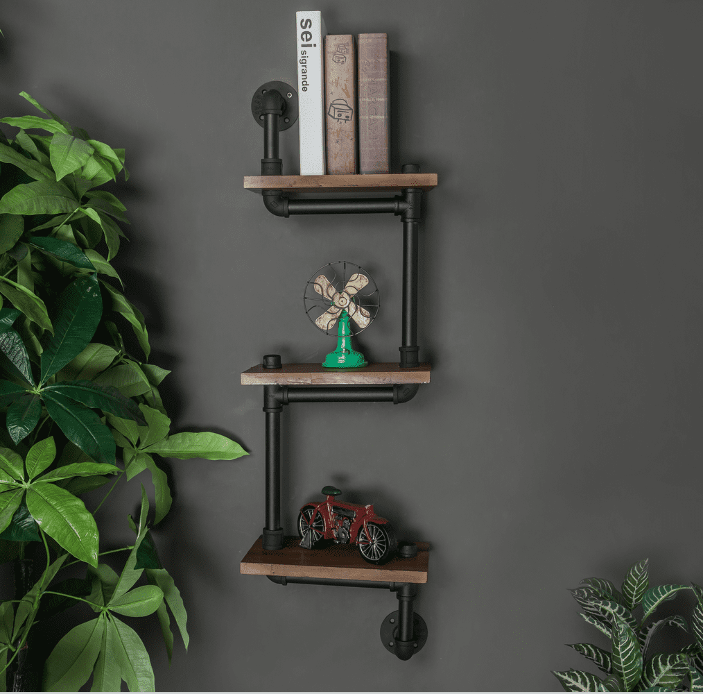 ATT Hardware Industrial Iron 3 Tier Wall-Mounted Pipe Shelves Retro ...