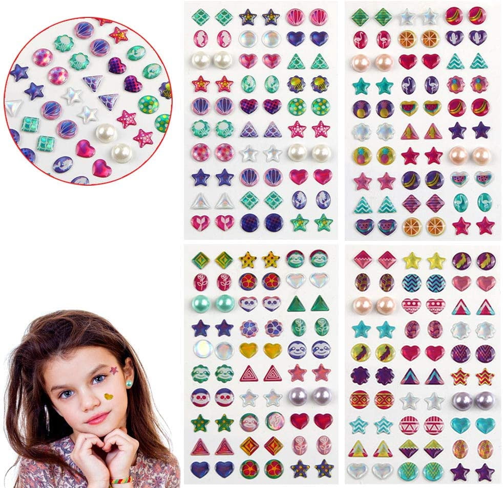 240 Piece Sticker Earrings 3D Gems Sticker Girls Sticker Earrings Self ...