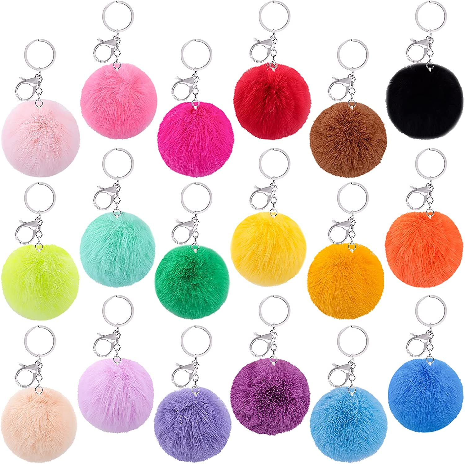 Fymlhomi18 Pieces Pom Pom Keychain Rabbit Faux Fur Pom Pom Balls ...