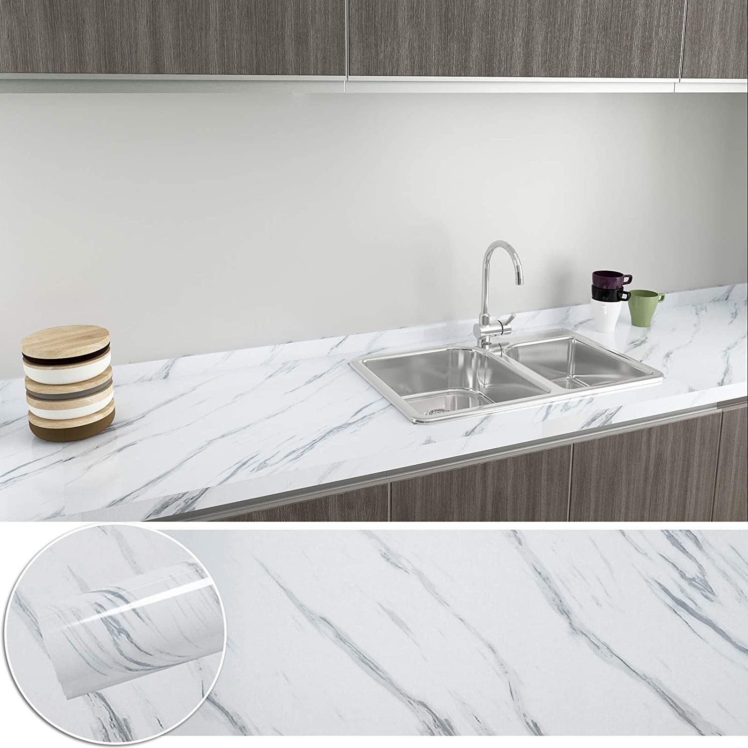 CHICHOME Marble Contact Paper White 17.7"x100" Peel and Stick Wallpaper ...