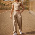2 Piece Outfit Sets for Women Sleeveless Crop Top + High Waist Loose ...