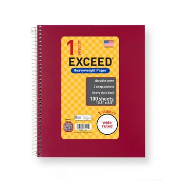 120 Count 3 Subject Red Exceed Notebook, 10.5" x 8.5", Wide Ruled ...