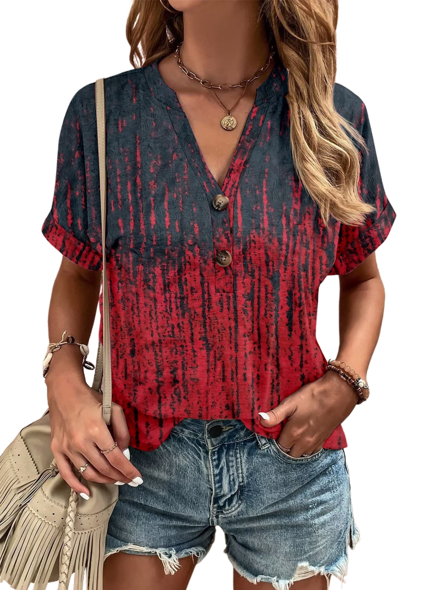 Frontwalk Women Floral T Shirt Short Sleeve V-Neck Blouse Beach Summer ...