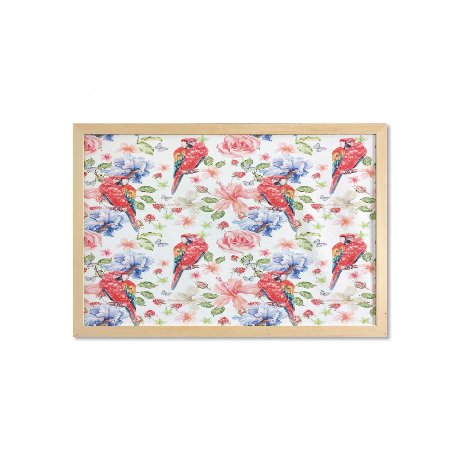 Parrot Wall Art with Frame, Pastel Colored Parrots Iris and Roses on ...
