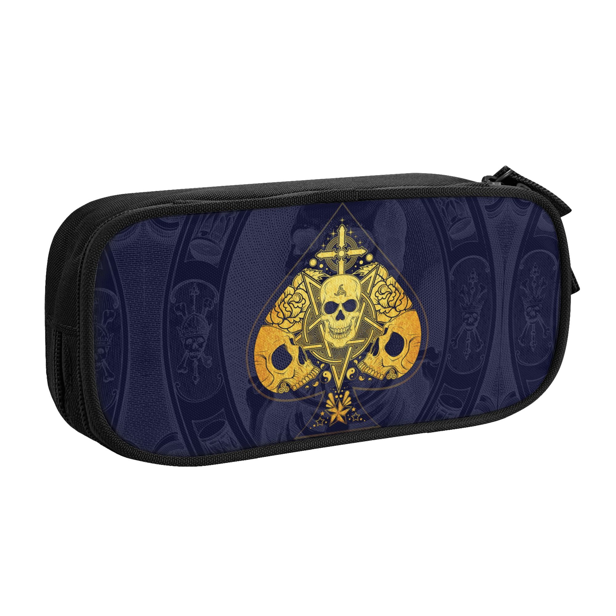 TEQUAN Large Capacity Pencil Case, Gold Poker Skull Death Skeleton ...