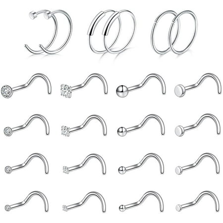 22PCS Nose Ring Studs, Nose Piercing Jewelry Set, Surgical Steel Nose ...