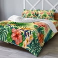4 Piece Duvet Cover Set Queen, Tropical Plant Flower Flamingo Soft ...