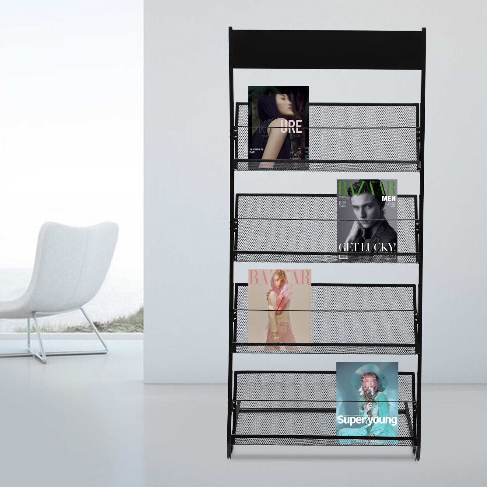 Miumaeov Magazine Organizer Rack Newspaper Files Storage Floor Stand ...