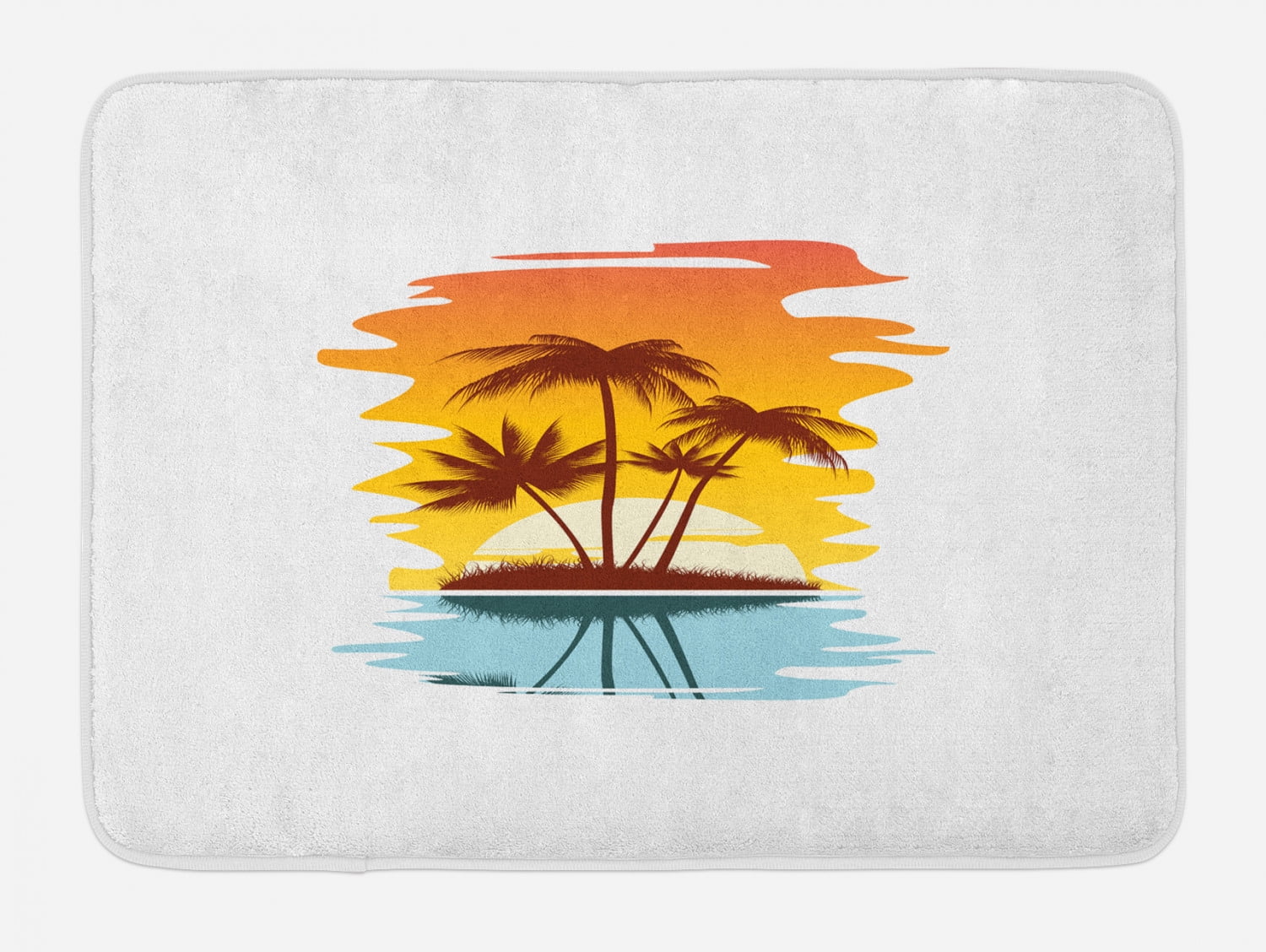 Beach Bath Mat, Tropical Abstract Background with Palm Trees and Sunset ...