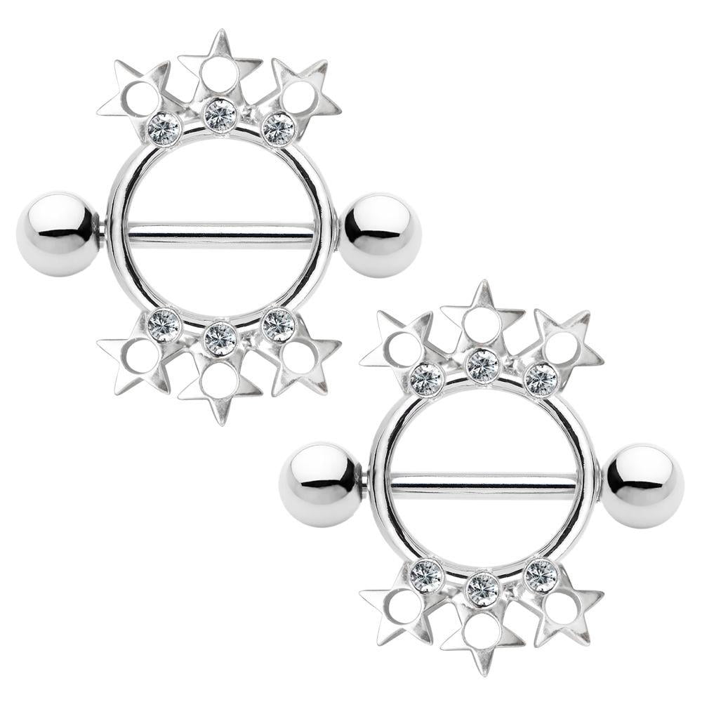 Bodyjewelryonline Nipple Piercing Shield Pair Of Star And Cz Design Nipple Shields 14ga