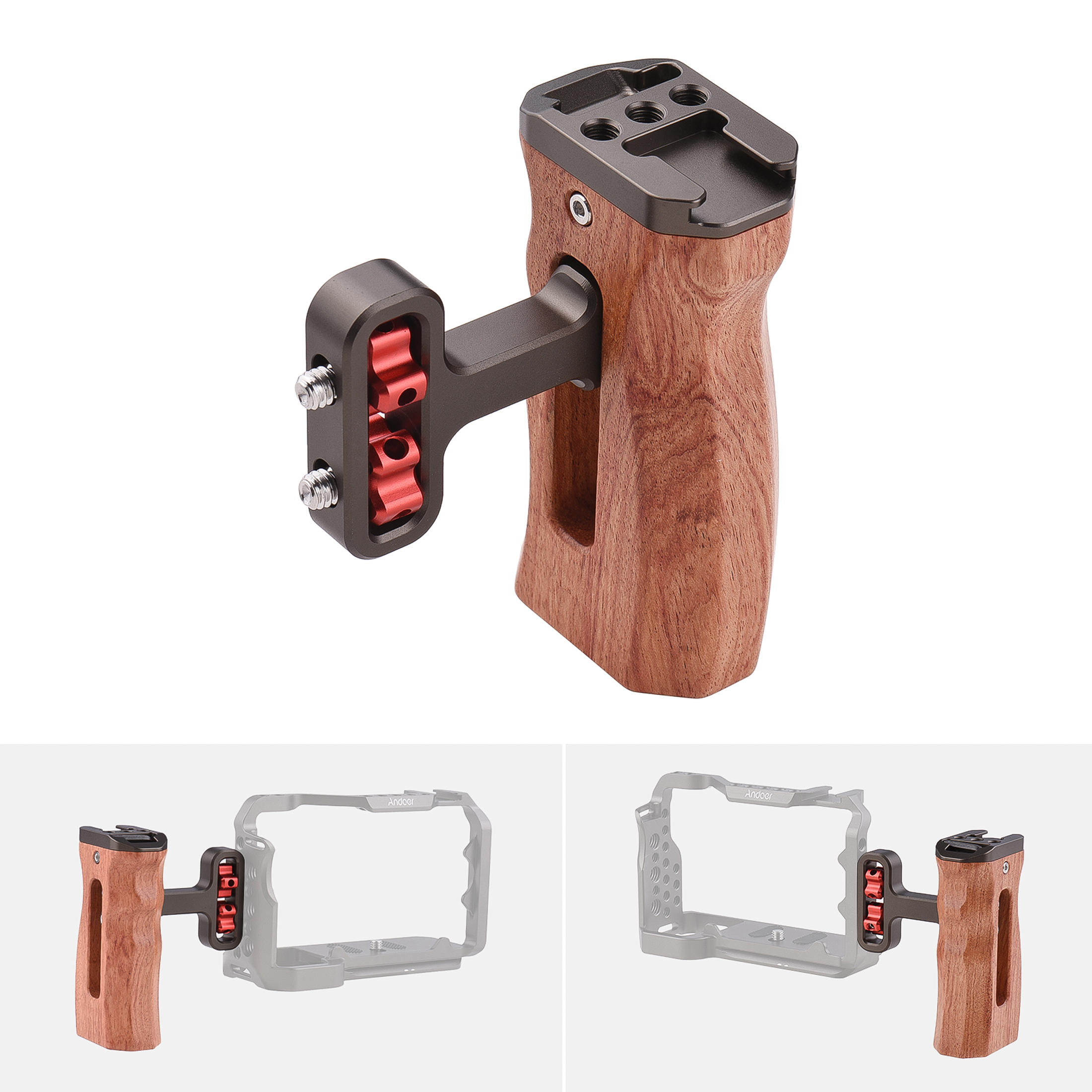 Universal Camera Cage Left/Right Side Handle Wooden Hand Grip with 1/4 ...