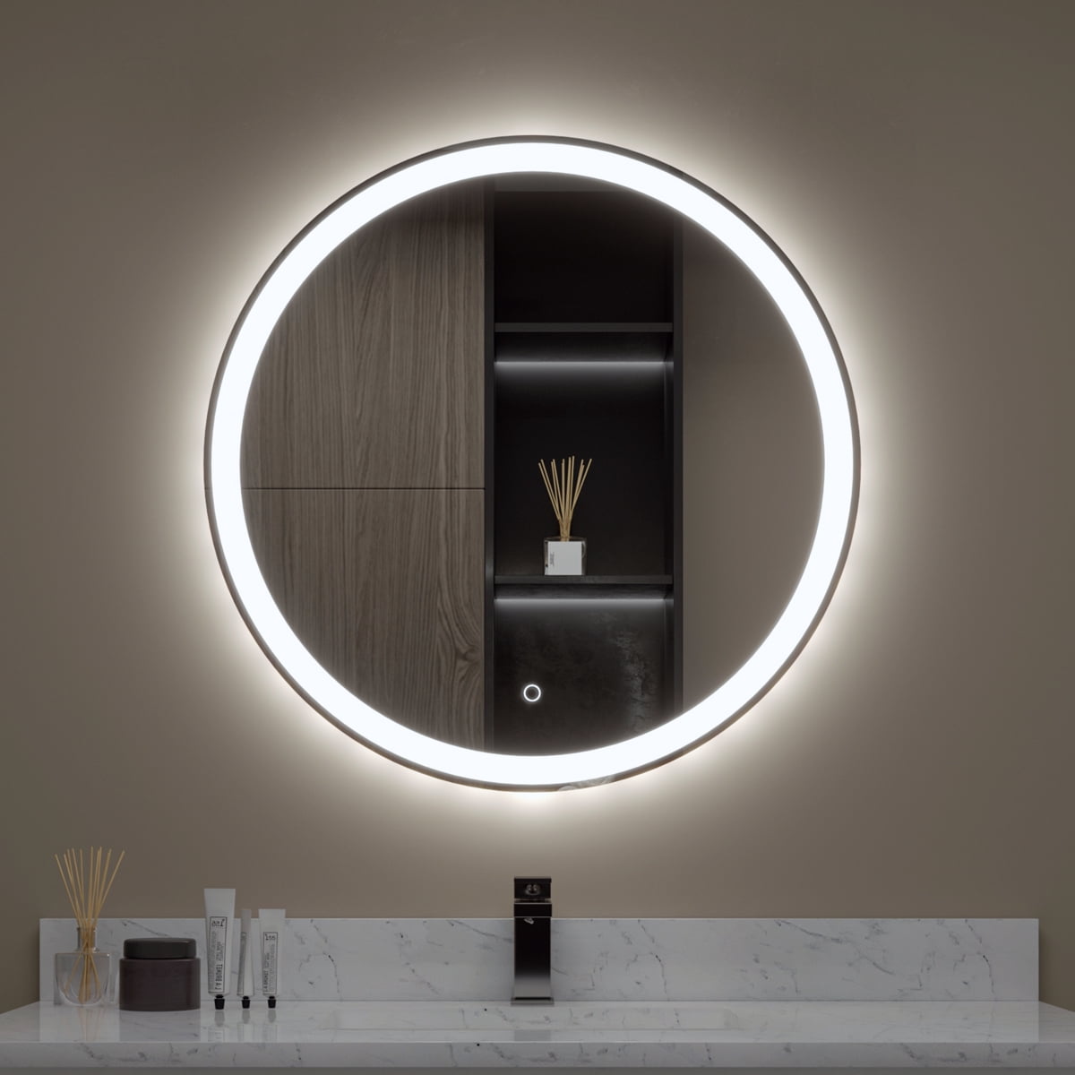 Sinber 32" Round Makeup Vanity Wall LED Bathroom Mirrors with ...