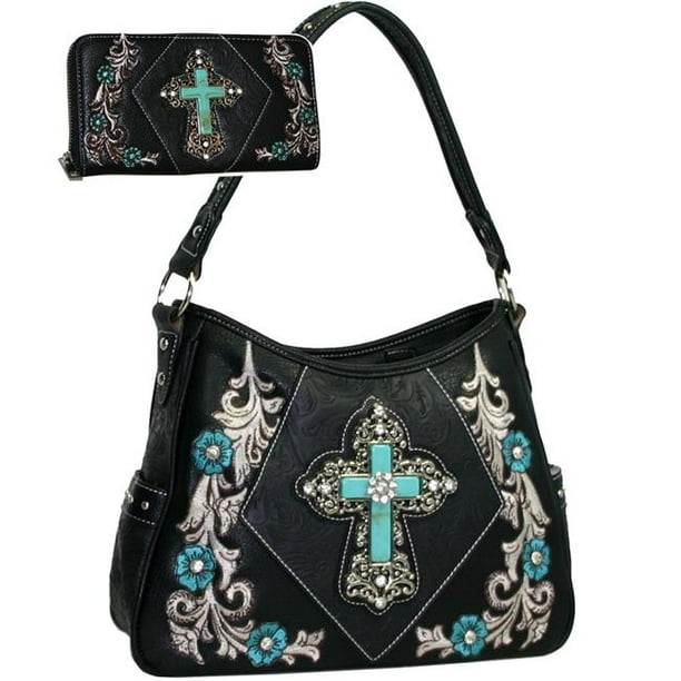 Gold Rush CRL681WB681SET-BK Studded Rhinestone Cross Embroidered ...
