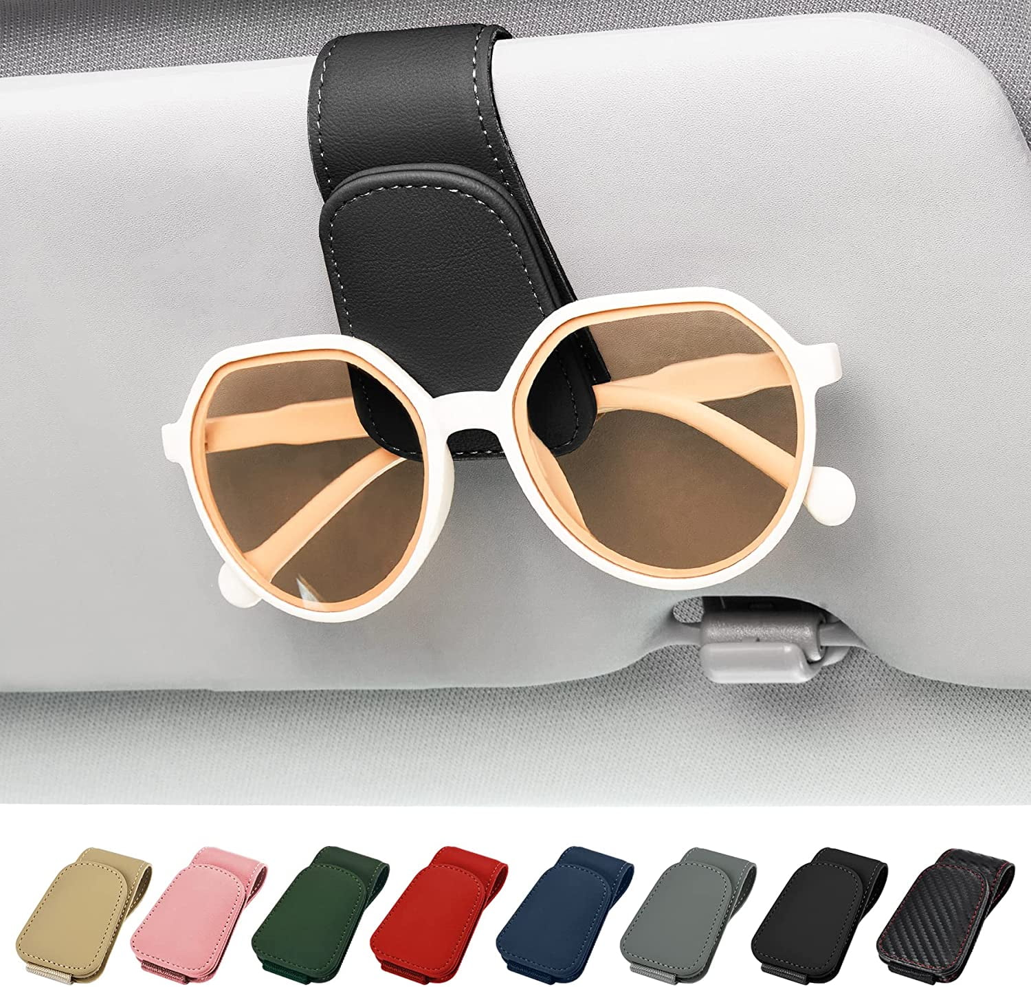 2 Packs Magnetic Leather Sunglass Holder For Car Eyeglass Hanger Clip For Car Sun Visor Ticket