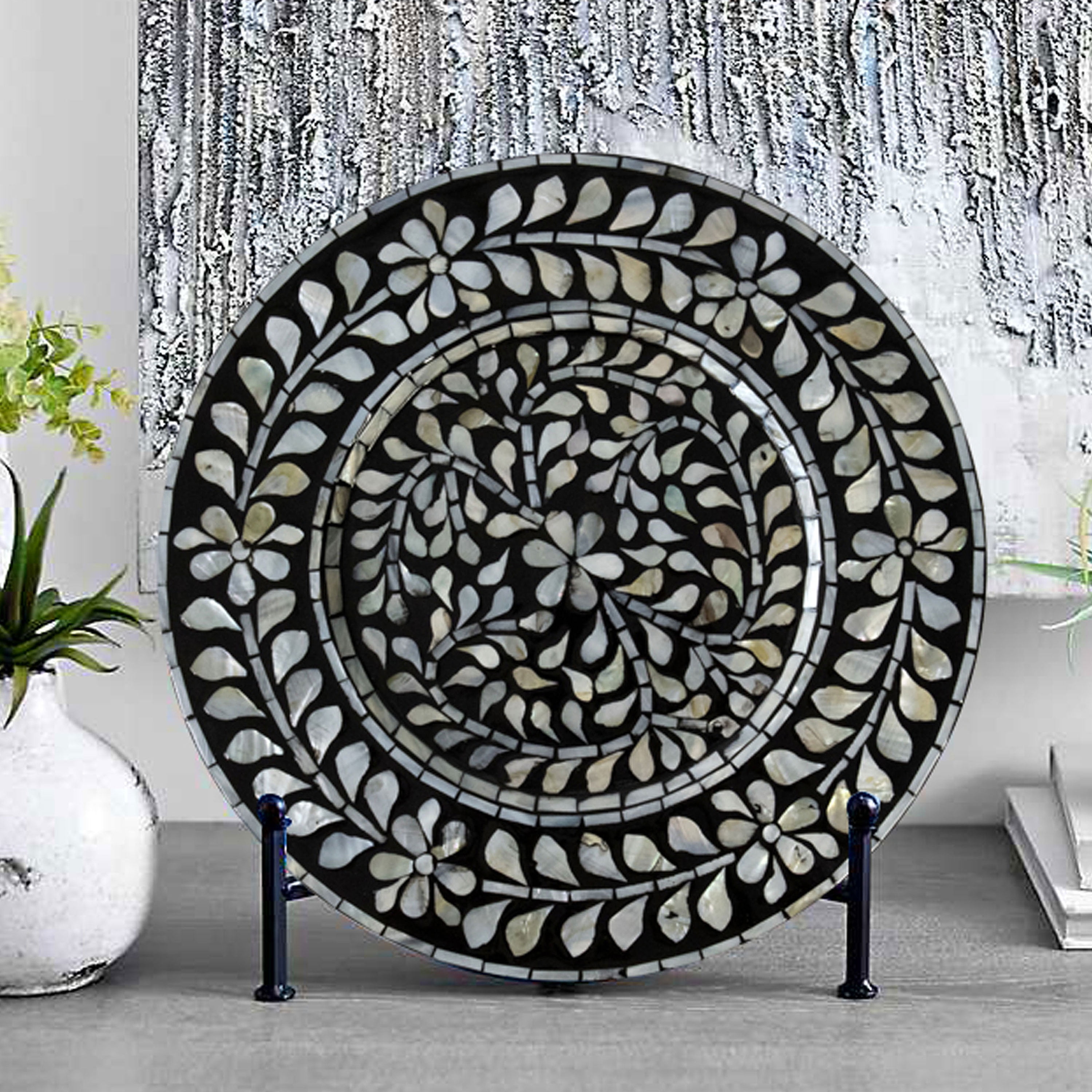 Set of 2 Pack Mother Of Pearl Inlay Nacre Wood Charger Plates for ...