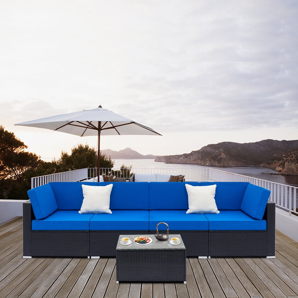 Black Rattan 5 Piece Modular Sofa - Including 2 Large Armless Sofas - 2 ...