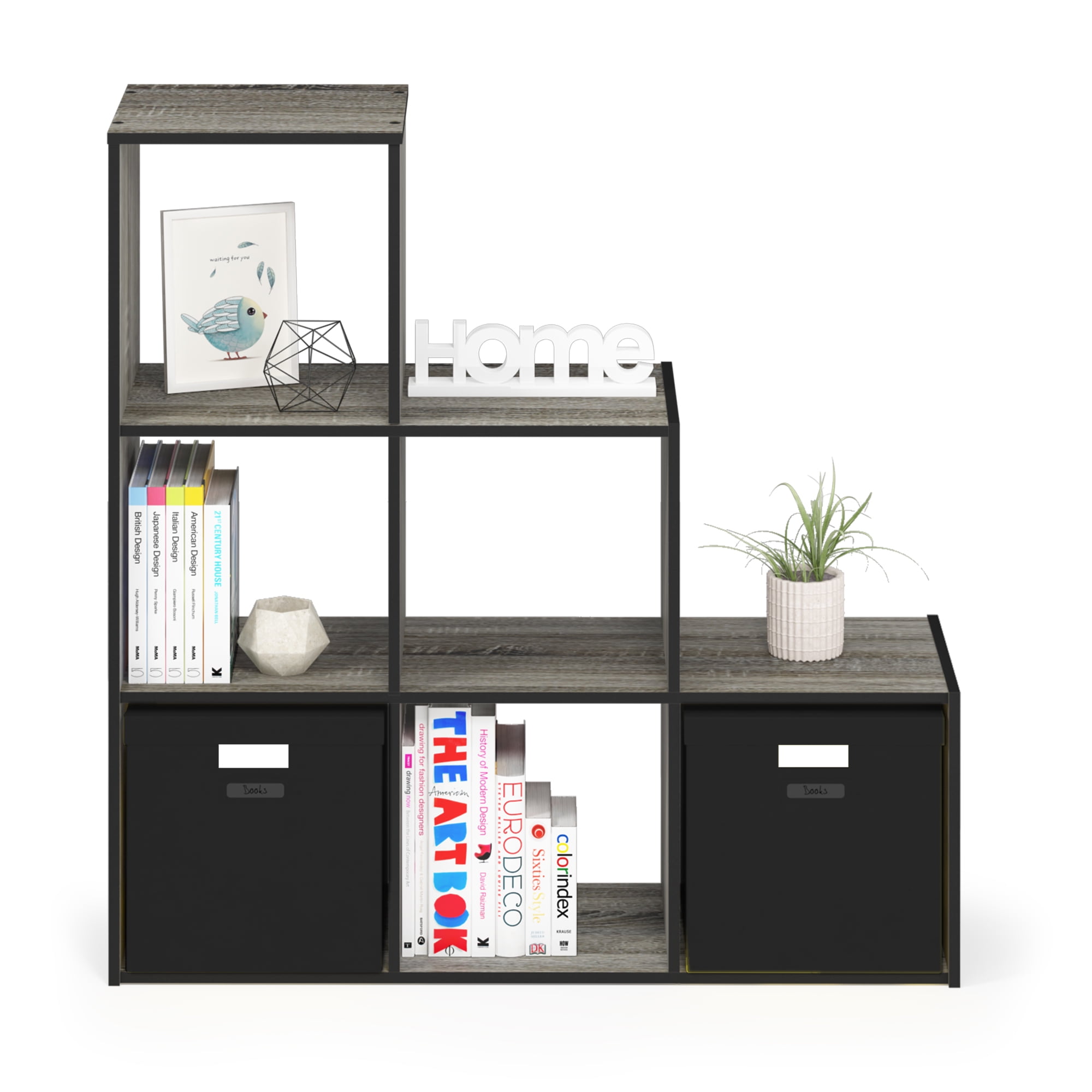 Furinno Pelli Cubic Storage Cabinet, 3-2-1, French Oak Grey/Black ...