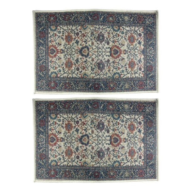 Alexandria Washable Indoor Accent Rug 2 PC Set in Blue and Beige 20" x ...