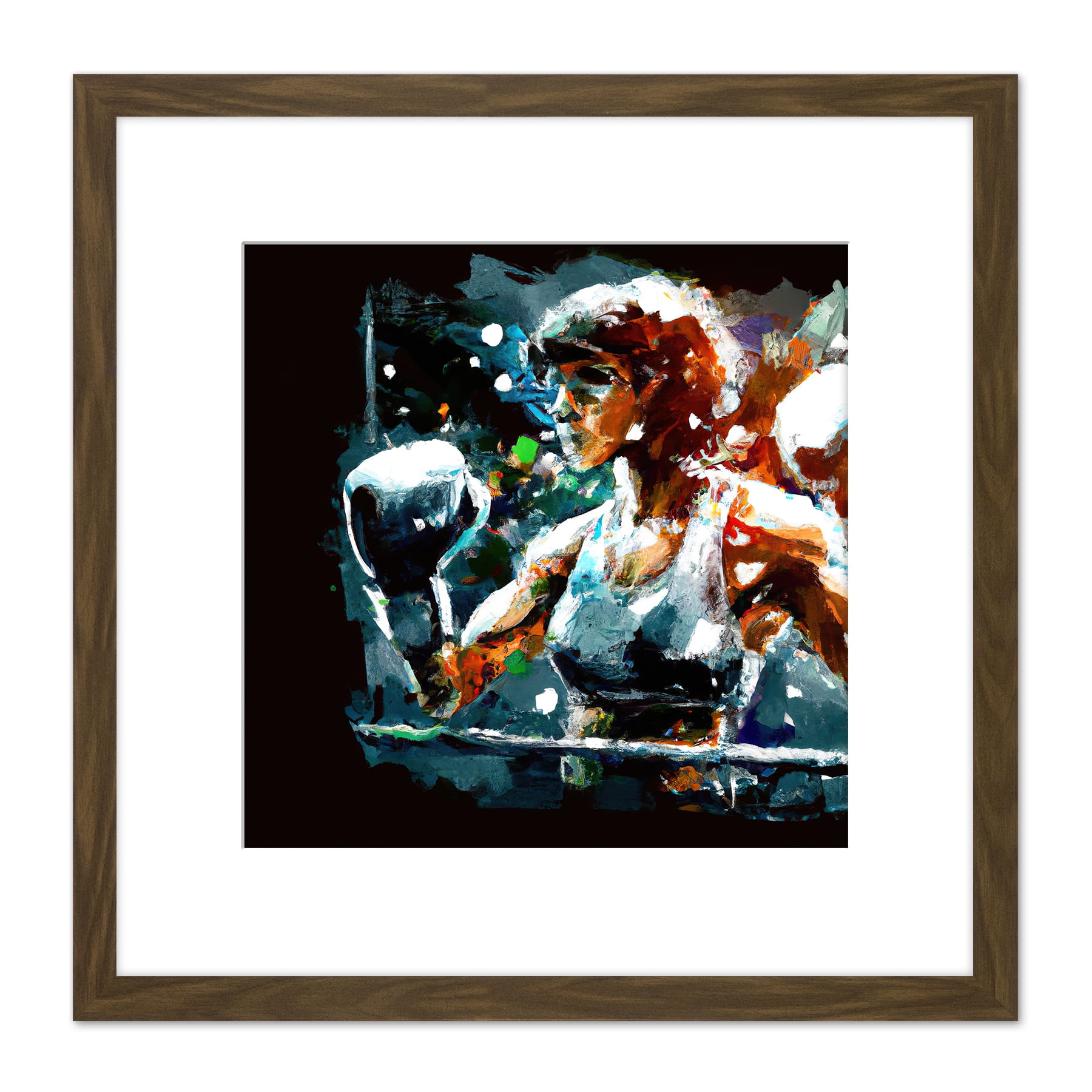 Female Boxing Action Painting Boxing Ring Gloves Square Wooden Framed ...