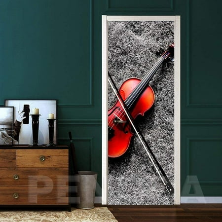 Mural Wallpaper Red Musical Instrument Violin 3D Door Stickers Vinyl ...