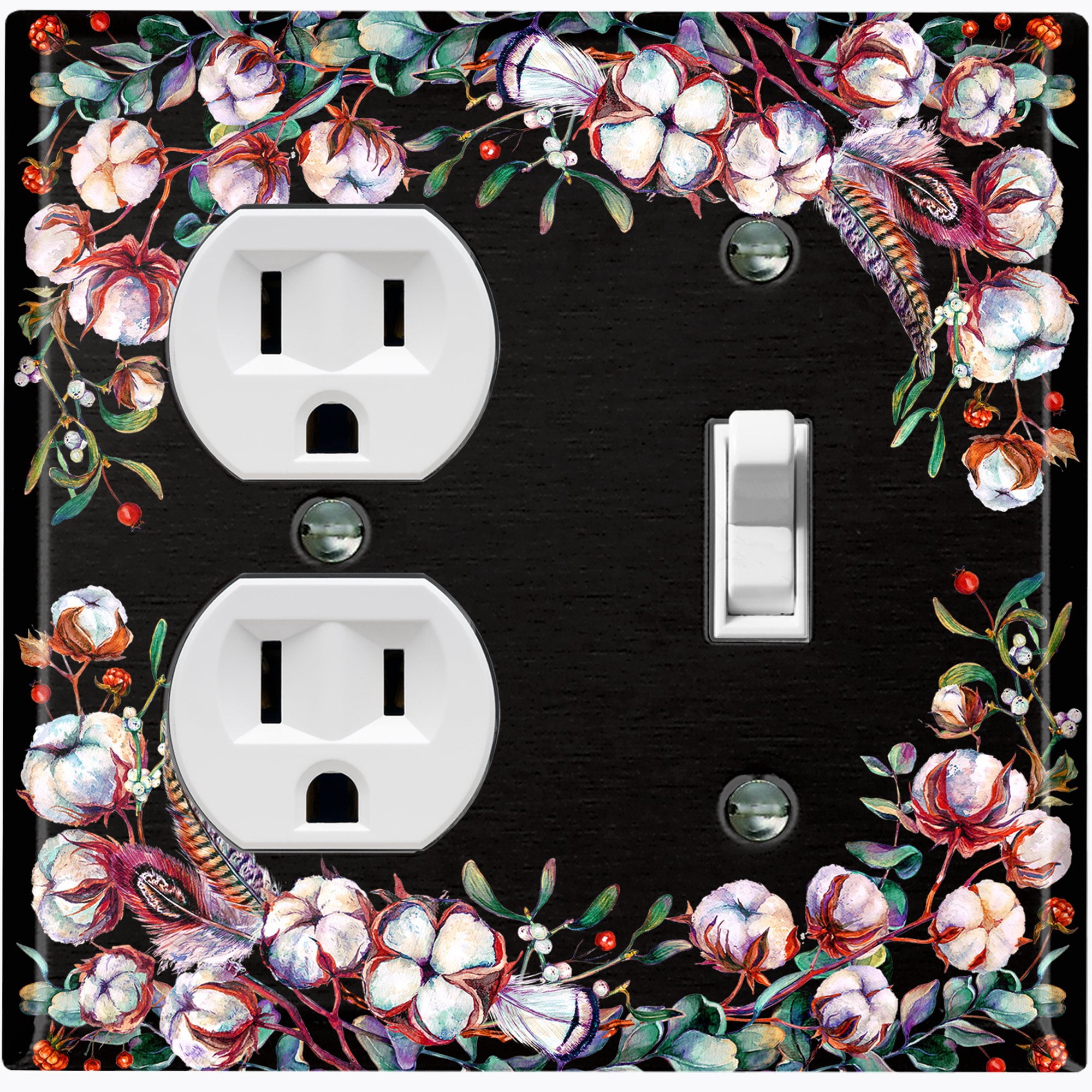 Metal Light Switch Plate Cover Circular Cotton Flower Feather Frame ...