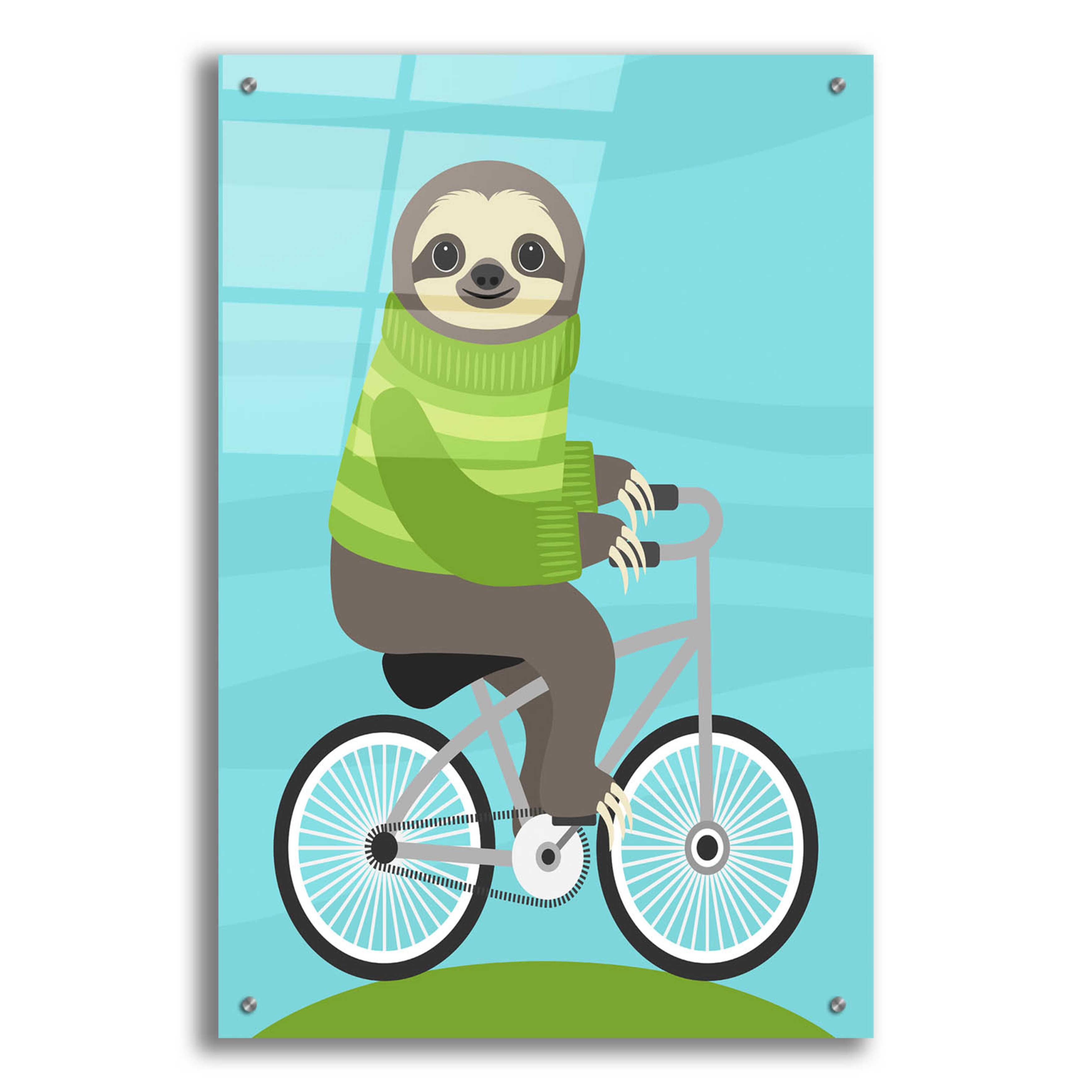 Epic Art 'Cycling Sloth' by Nancy Lee, Acrylic Glass Wall Art, 24"x36 ...