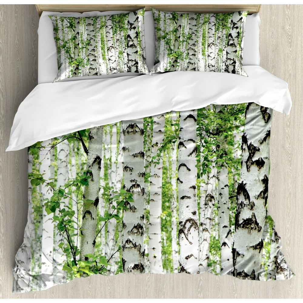 Woodland Duvet Cover Set Birch Trees In The Forest Summertime Wildlife