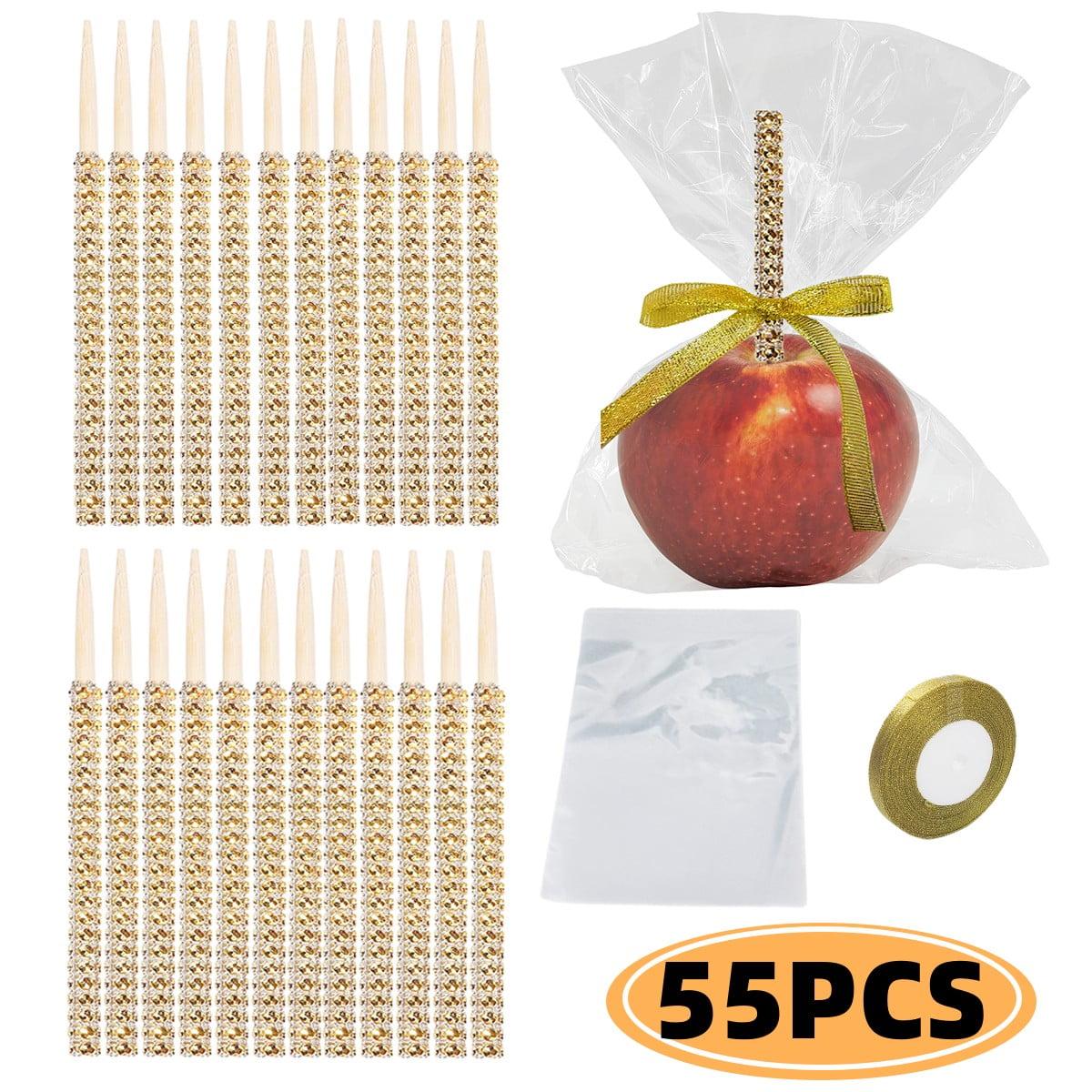 Candy Apple Stick Kit, 24P Stick for Apple Rhinestone Bamboo Skewers ...