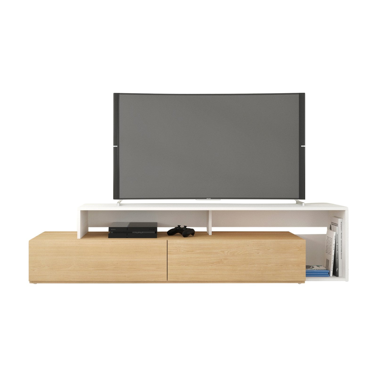 Nexera Tonik TV Stand for TVs up to 80 in Natural Maple & White ...