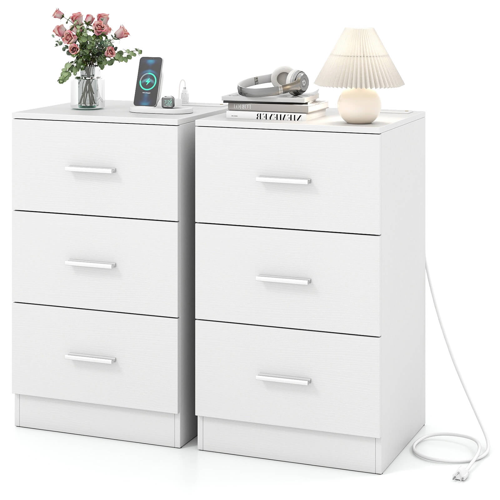 Click here for Costway 2 Pcs Nightstand With Charging Station  3... prices