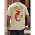 Apricot Mens Loose Fit Graphic T-Shirt With Koi Fish And Lotus Print ...