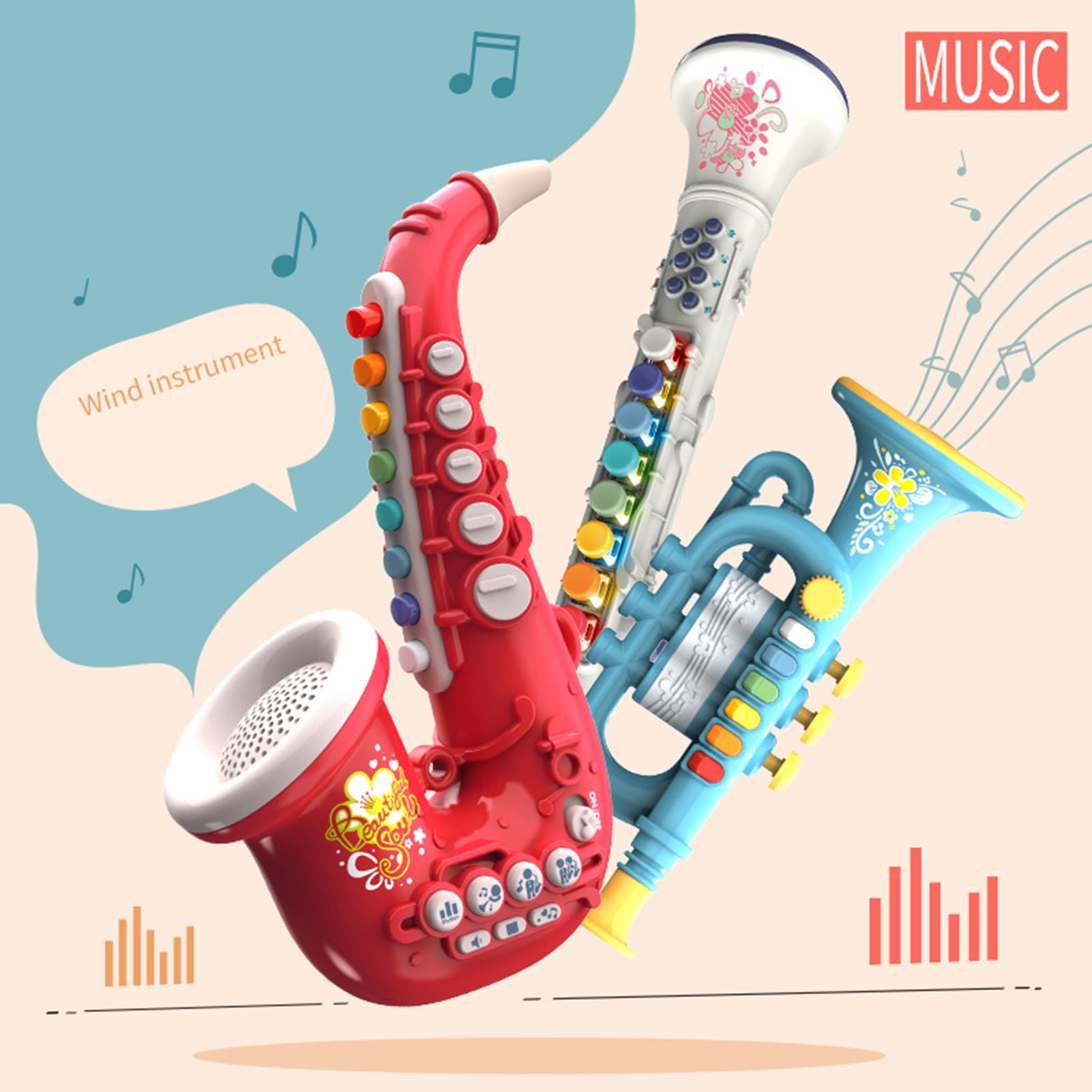 wirlsweal Trumpet Toy with Lights Clear Sound Real Playable Adjustable ...