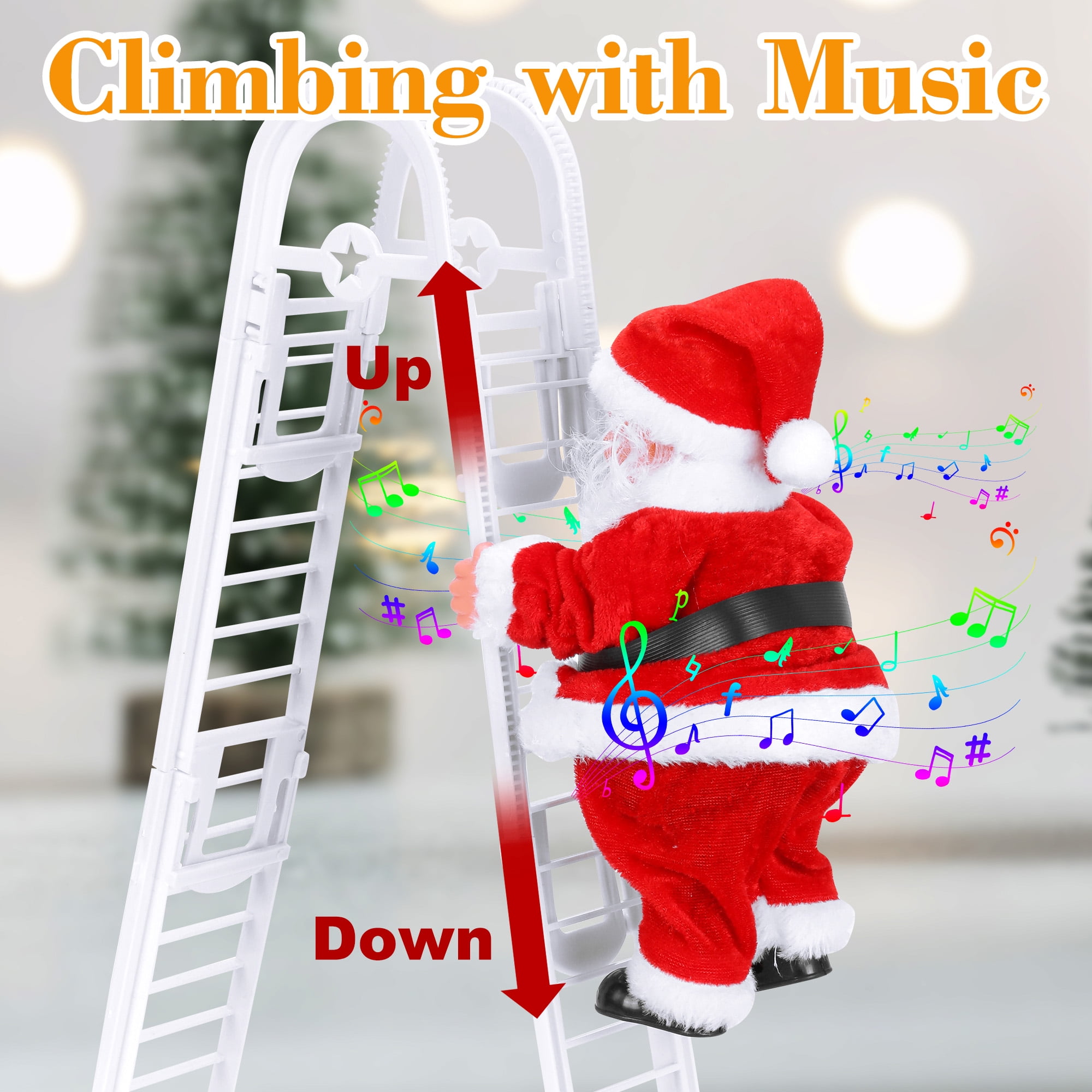Electric Climbing Santa with Music Santa Claus Climbing Ladder ...