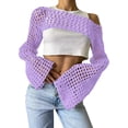 Bell Sleeve Crochet Shrug, Hollow Out Mesh Knit Open Shoulder Cover Up ...
