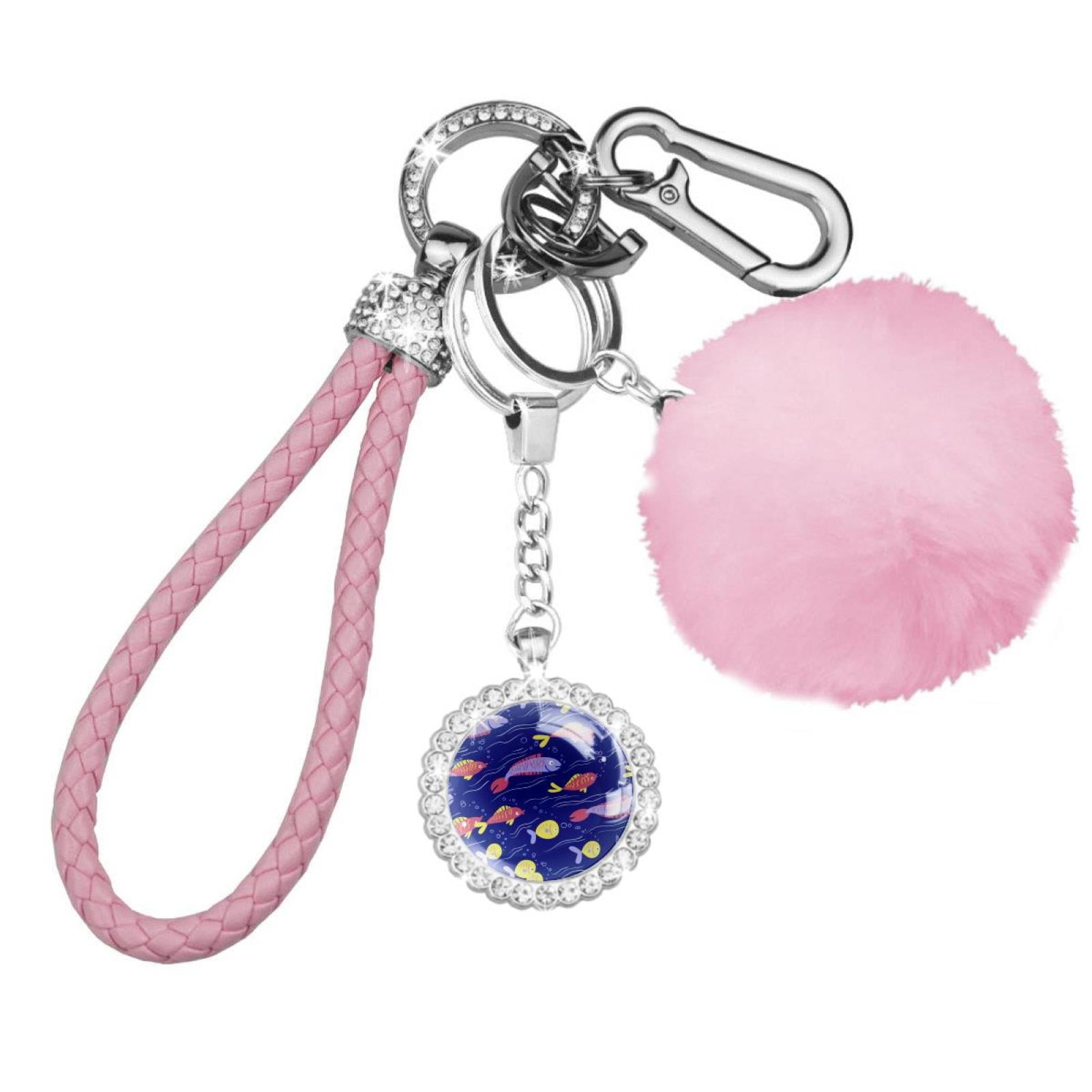 Braided Keychain Set D Shape Car Key Rings Pom Pom Carabiner Clip ...