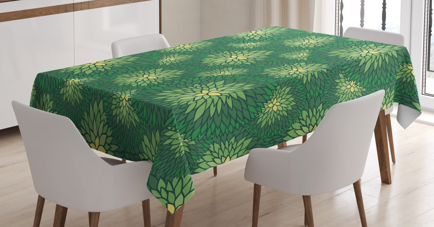 Floral Tablecloth, Sketchy Doodle Outline Ornamental Pattern in Green ...