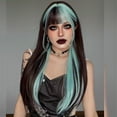 26-Inch High-Density Color Block Hair Wigs with Bangs - Long Straight ...