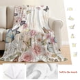 Butterfly Flower Fleece Throw Blanket Watercolor Light Pink Rose Floral ...