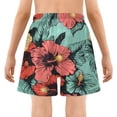 BZSMCE Swim Shorts Hibiscus Flower Green Leaves Pattern For Quick-Dry ...