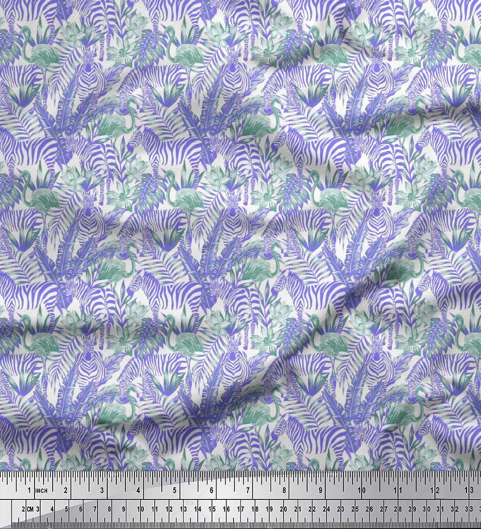 Soimoi Purple Cotton Duck Fabric Tropical Leaves,Flamingo & Wild Animal ...