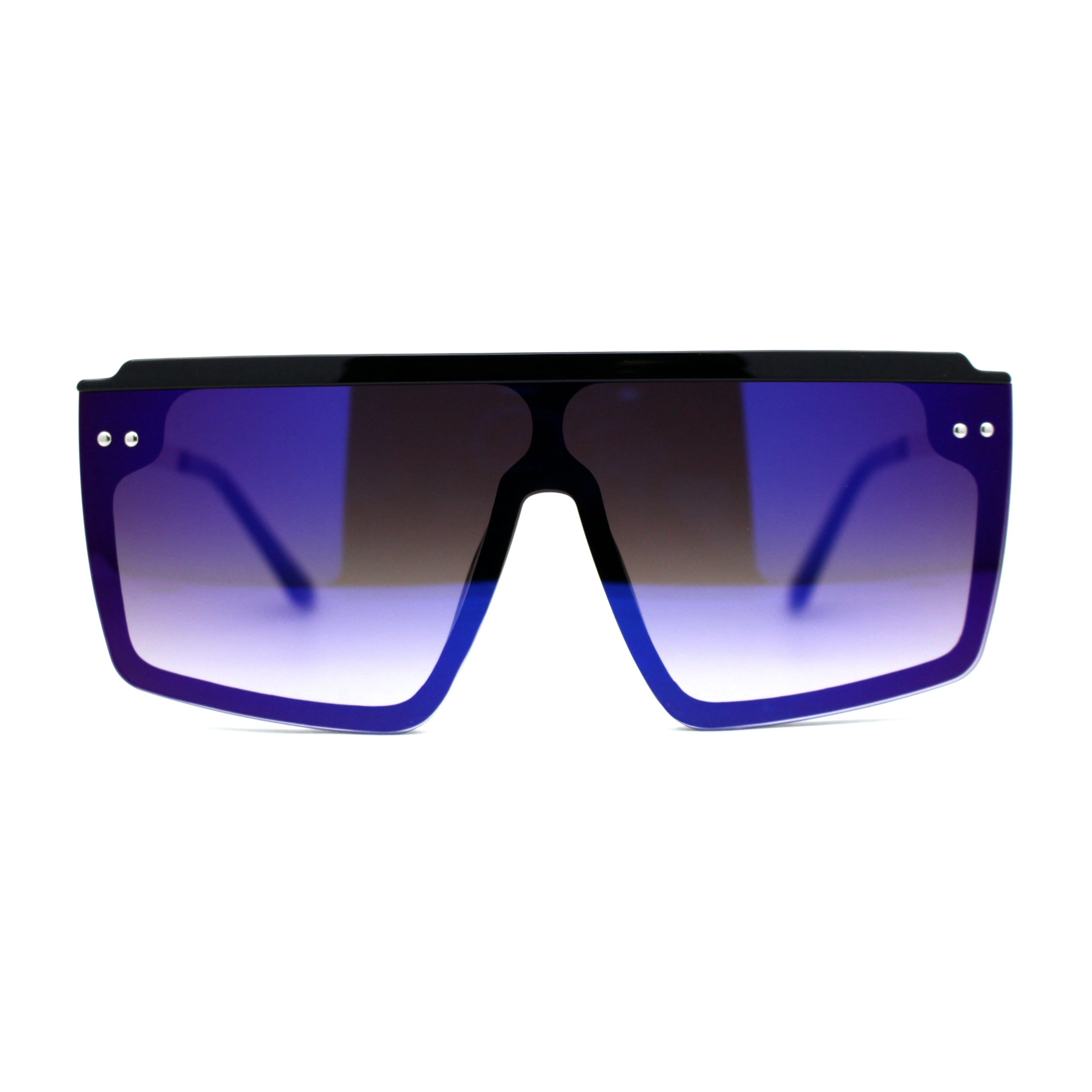 Retro Flat Top Shield Oversize Half Rim Rimless Sunglasses Black Gold ...