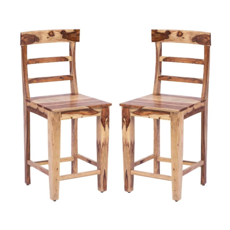 Home Square Solid Sheesham Wood Counter Chair in Natural - Set of 2 ...