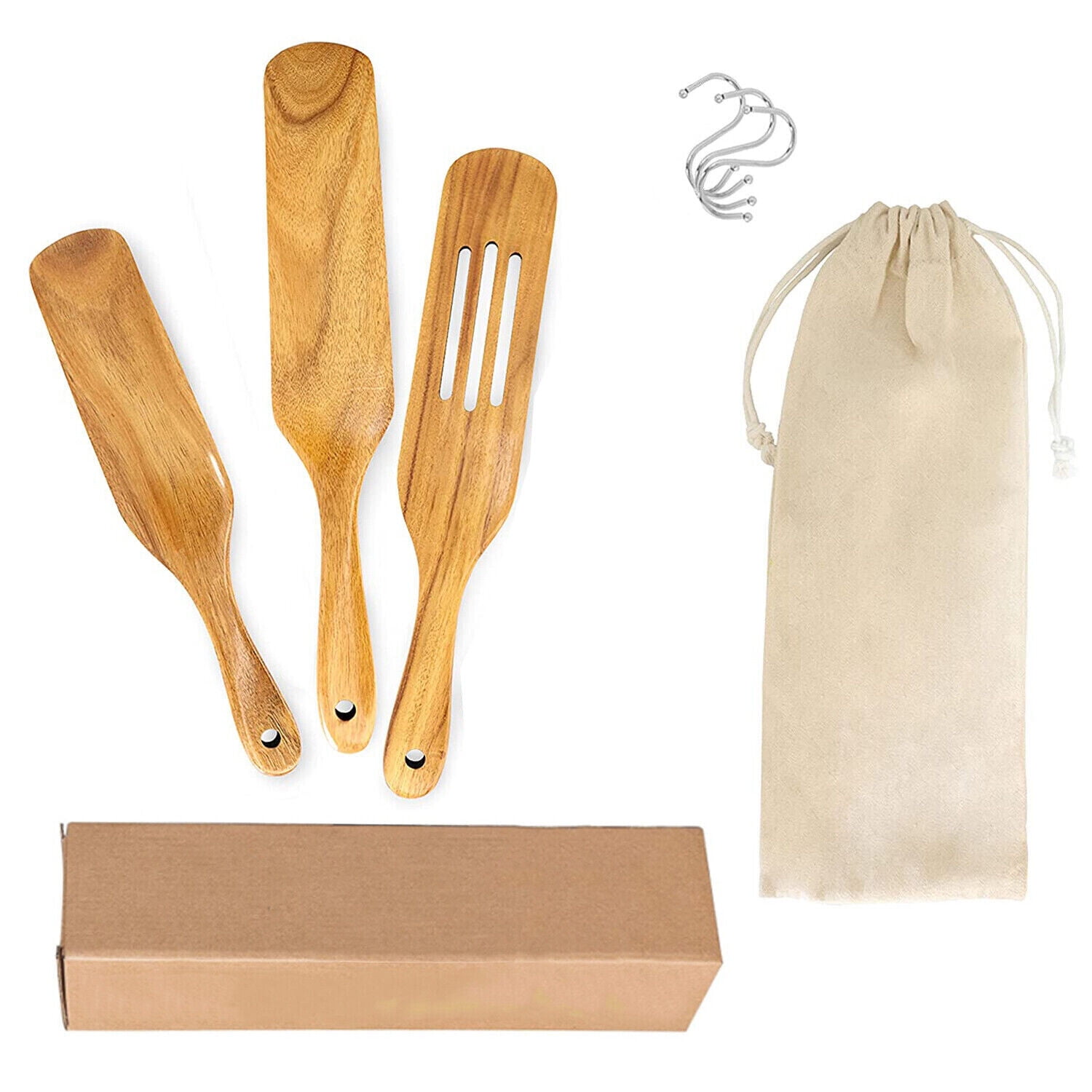 3PCS Natural Teak Wood Spurtle Set, Unbranded Nonstick Wooden Kitchen ...