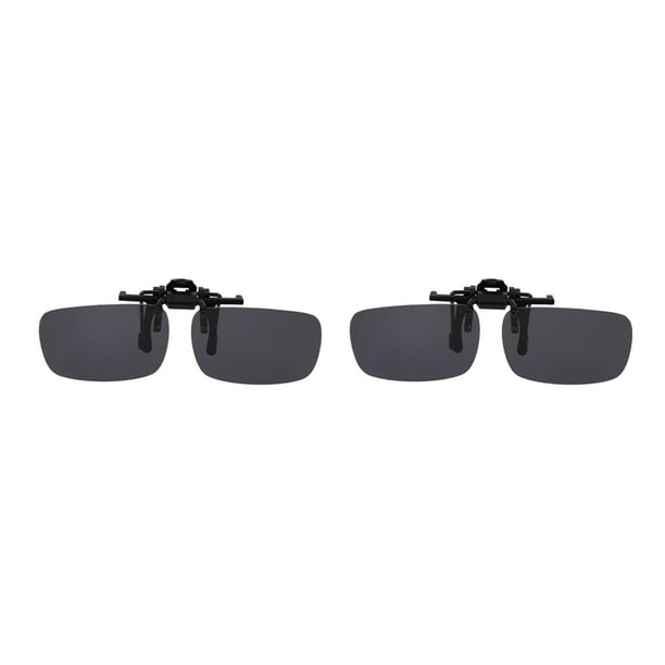 2X Polarized Rimless Rectangle Gray Lens Flip Up Clip on Sunglasses ...