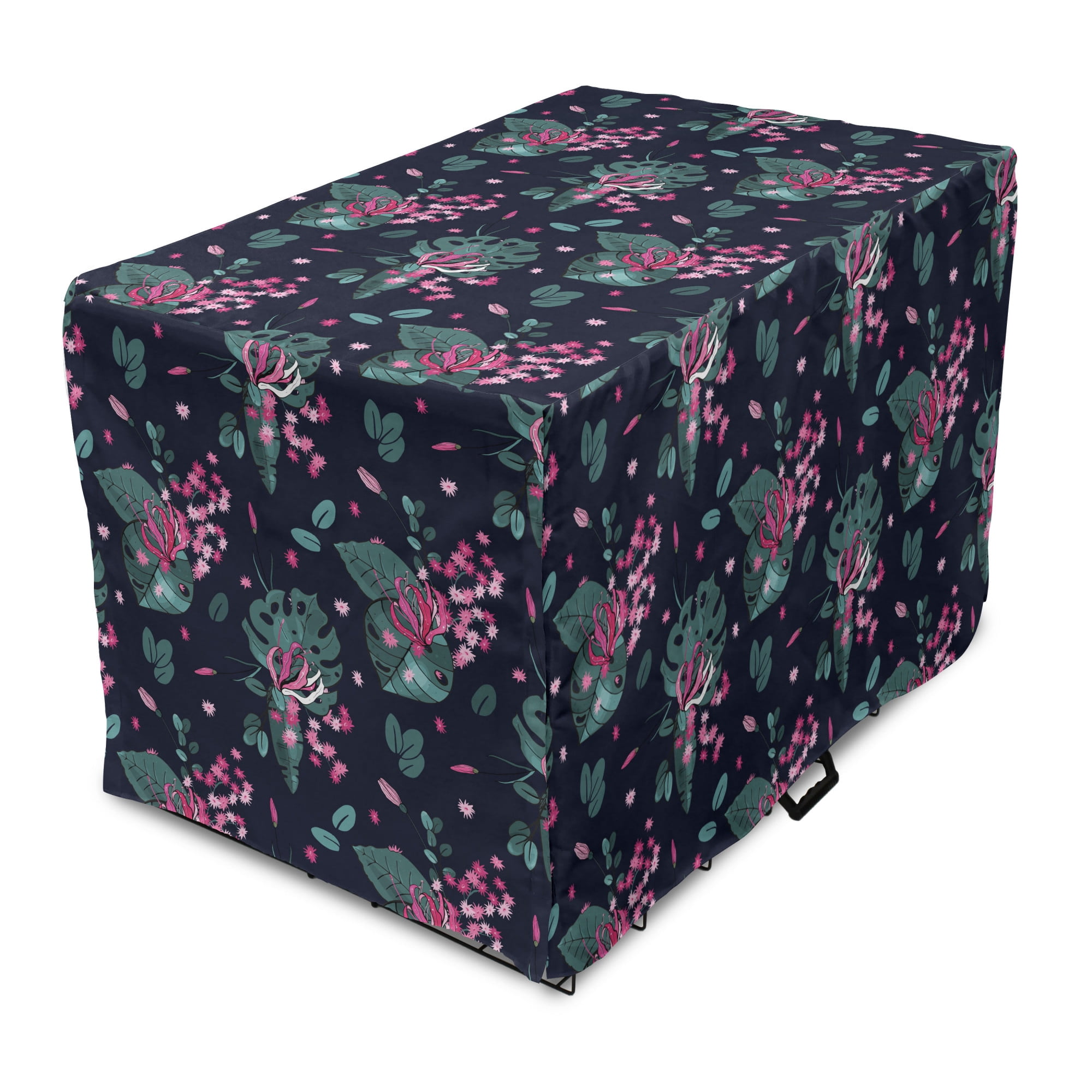 Tropical Dog Crate Cover, Continuous Jungle at Night Floral Monstera ...