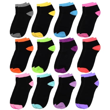Lot Of 12 Women's Ladies No Show Neon Ankle Socks Sports Multi Color ...