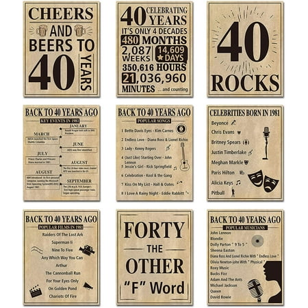 JOYWEI9 Pieces 40th Birthday Decorations Poster for Women or Men ...